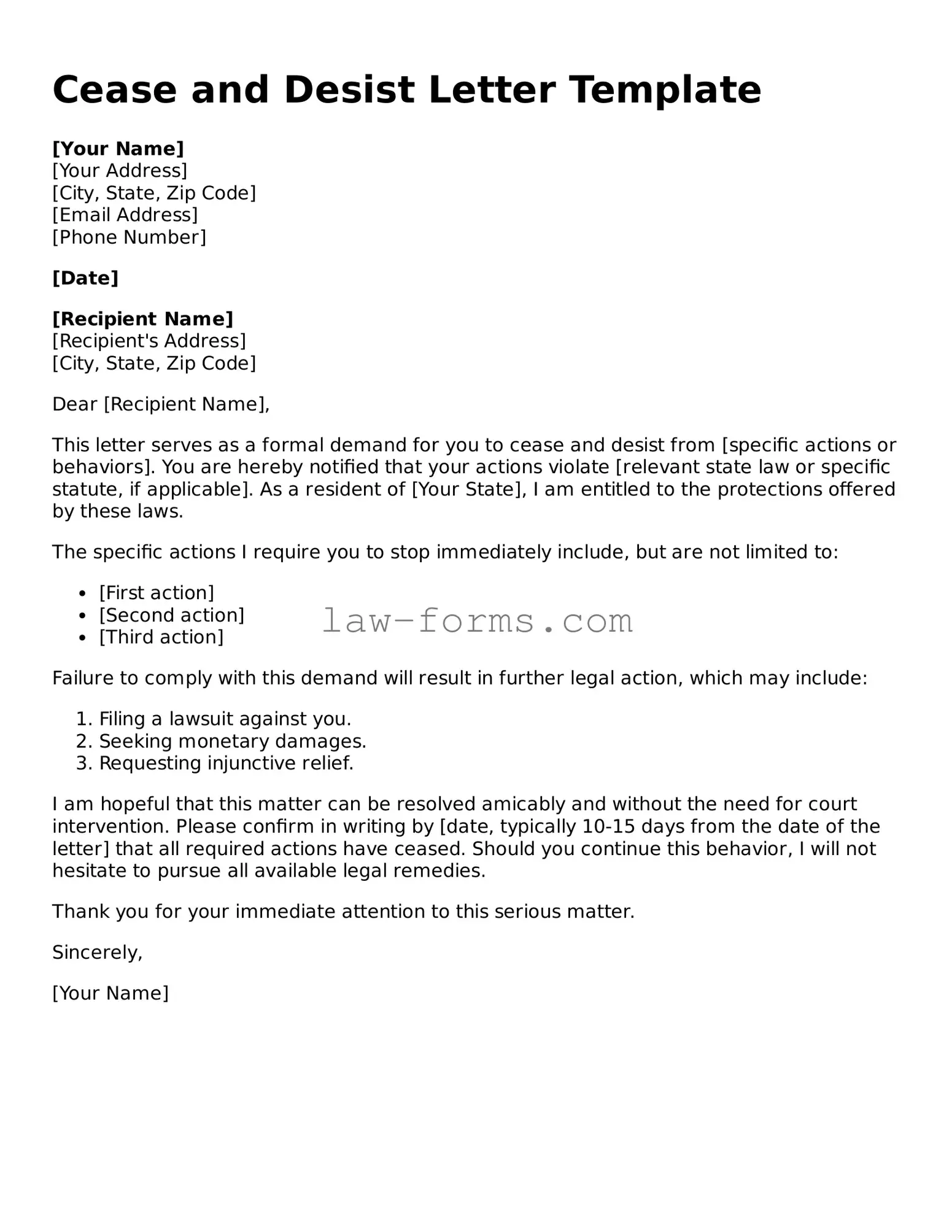 Printable Cease And Desist Letter Template Legal Forms Printable Cease And Desist Letter Template Legal Forms