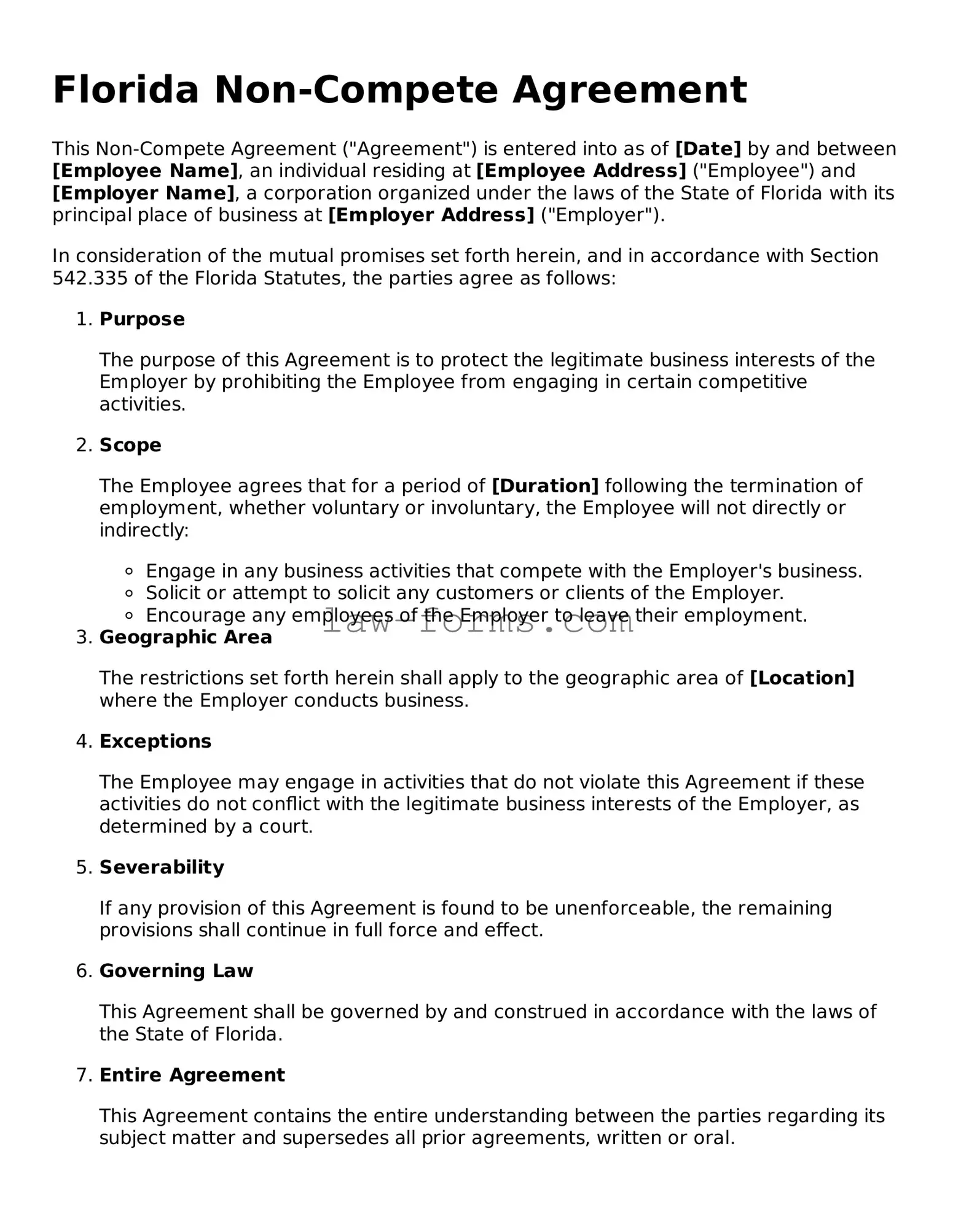 Printable Florida Non-compete Agreement Template – Legal Forms Printable Florida Non-compete Agreement Template – Legal Forms