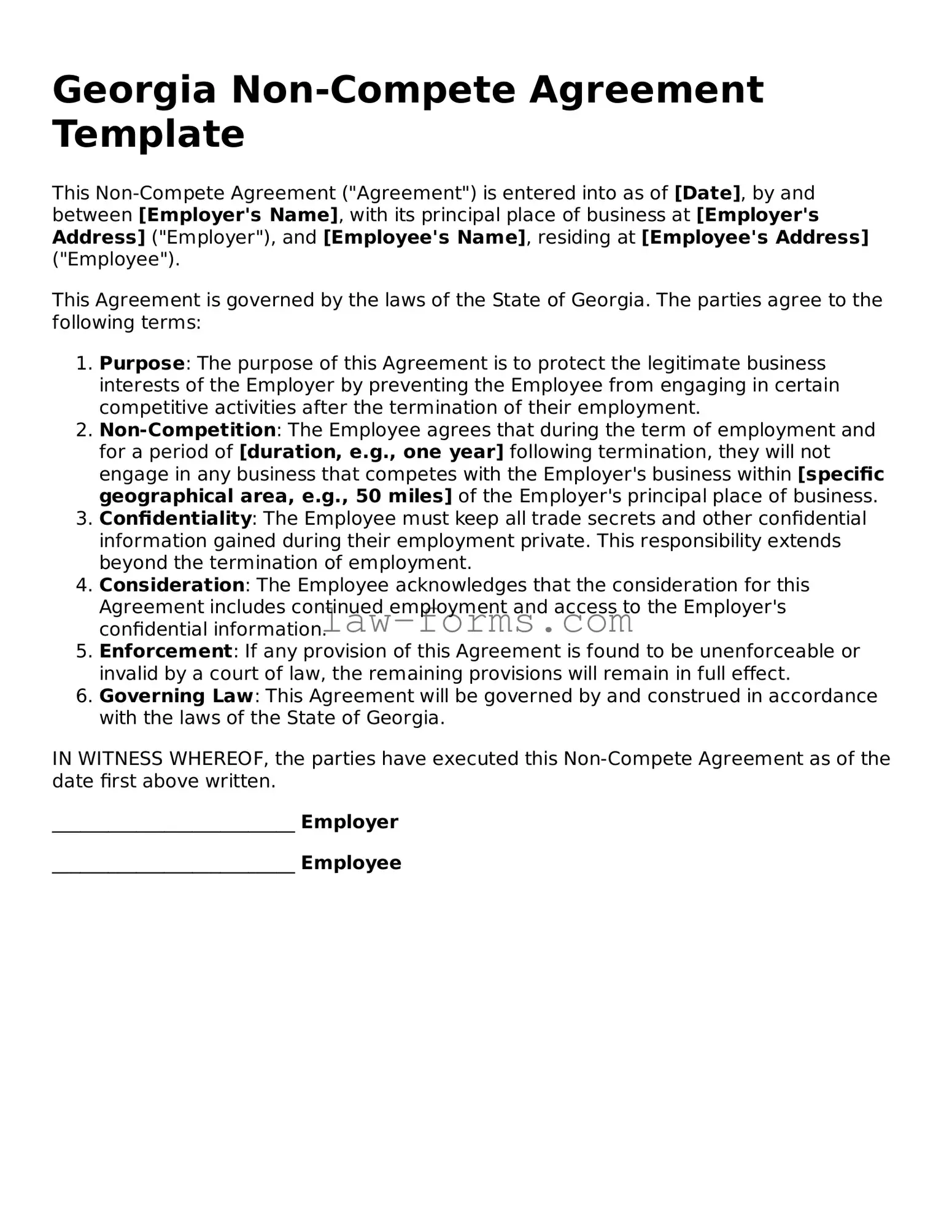 Printable Georgia Non-compete Agreement Template – Legal Forms Printable Georgia Non-compete Agreement Template – Legal Forms