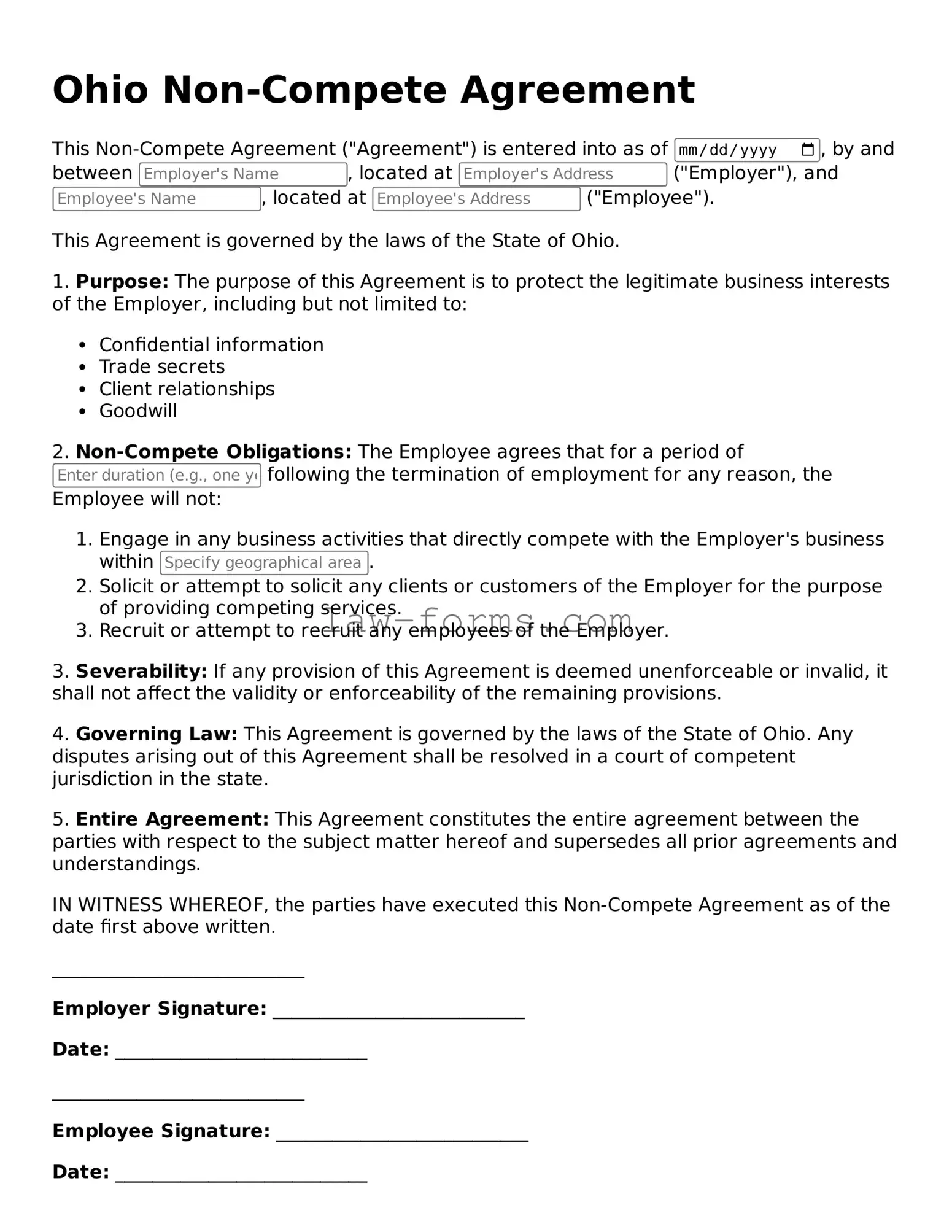 Printable Ohio Non-compete Agreement Template – Legal Forms Printable Ohio Non-compete Agreement Template – Legal Forms